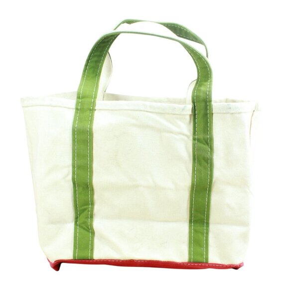 L.L. Bean | Bags | Ll Bean Canvas Cream Green Straps Open Top Tote Bag ...